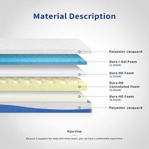 Olee Sleep 10 Inch Gel Infused Layer Top Memory Foam Mattress, Queen, Blue