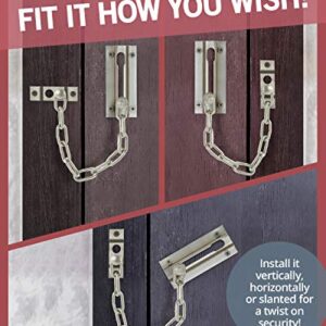 Jack N’ Drill Chain Door Guard with Lock - 2 Pack Chain Lock Door Guard, Sturdy & Rust-Resistant Steel Chain Locks for Inside Door and Extra Front Door Lock, 100% Child Safe (Silver Satin Nickel)