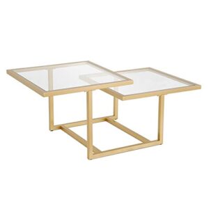 henn&hart 43" wide square coffee table in brass, modern coffee tables for living room, studio apartment essentials