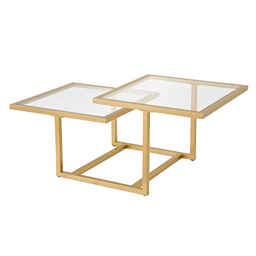 Henn&Hart 43" Wide Square Coffee Table in Brass, Modern coffee tables for living room, studio apartment essentials