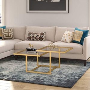 Henn&Hart 43" Wide Square Coffee Table in Brass, Modern coffee tables for living room, studio apartment essentials