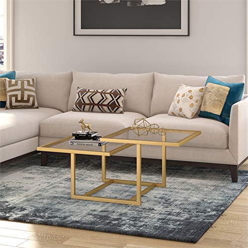 Henn&Hart 43" Wide Square Coffee Table in Brass, Modern coffee tables for living room, studio apartment essentials