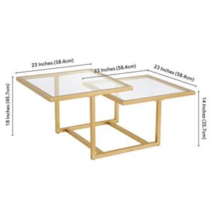 Henn&Hart 43" Wide Square Coffee Table in Brass, Modern coffee tables for living room, studio apartment essentials