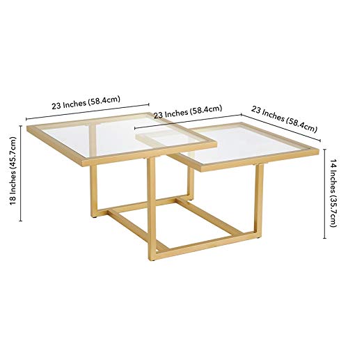 Henn&Hart 43" Wide Square Coffee Table in Brass, Modern coffee tables for living room, studio apartment essentials