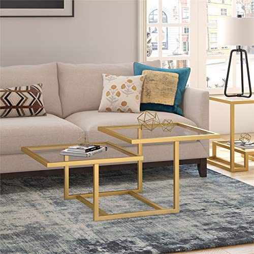 Henn&Hart 43" Wide Square Coffee Table in Brass, Modern coffee tables for living room, studio apartment essentials