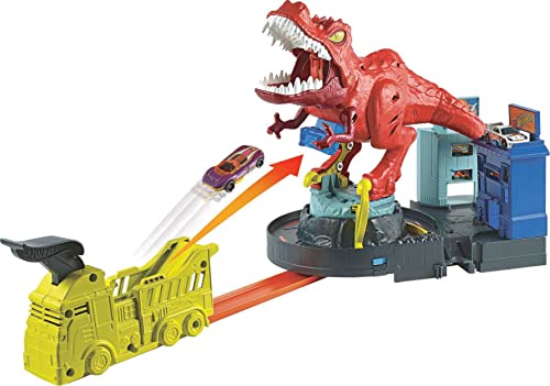 Hot Wheels T-Rex Rampage Track Set, Works City Sets, Toys for Boys Ages 5 to 10