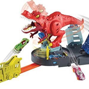 Hot Wheels T-Rex Rampage Track Set, Works City Sets, Toys for Boys Ages 5 to 10