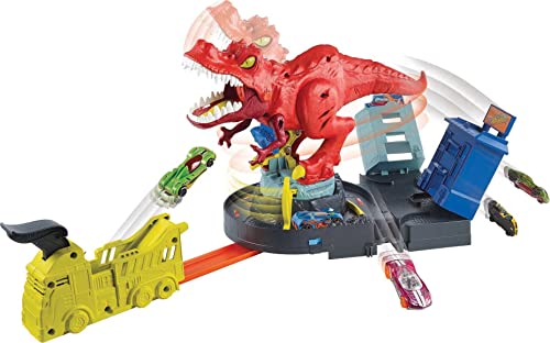 Hot Wheels T-Rex Rampage Track Set, Works City Sets, Toys for Boys Ages 5 to 10