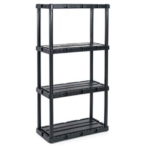 gracious living 4 shelf knect-a-shelf solid light duty storage unit 24 x 12 x 48 organizer system for home, garage, basement, and laundry, black