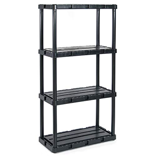 Gracious Living 4 Shelf Knect-A-Shelf Solid Light Duty Storage Unit 24 x 12 x 48 Organizer System for Home, Garage, Basement, and Laundry, Black