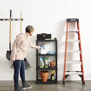 Gracious Living 4 Shelf Knect-A-Shelf Solid Light Duty Storage Unit 24 x 12 x 48 Organizer System for Home, Garage, Basement, and Laundry, Black