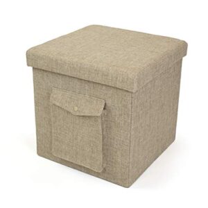 humble crew folding storage ottoman cube with exterior multi purpose pocket, heathered khaki