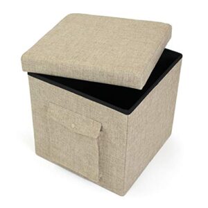 Humble Crew Folding Storage Ottoman Cube with Exterior Multi Purpose Pocket, Heathered Khaki