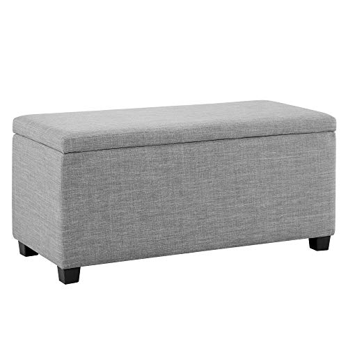 Amazon Basics Upholstered Rectangular Storage Ottoman and Entryway Bench, 35.5"W x 16.5"D x 17"H, Light Gray