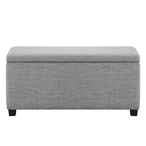 Amazon Basics Upholstered Rectangular Storage Ottoman and Entryway Bench, 35.5"W x 16.5"D x 17"H, Light Gray