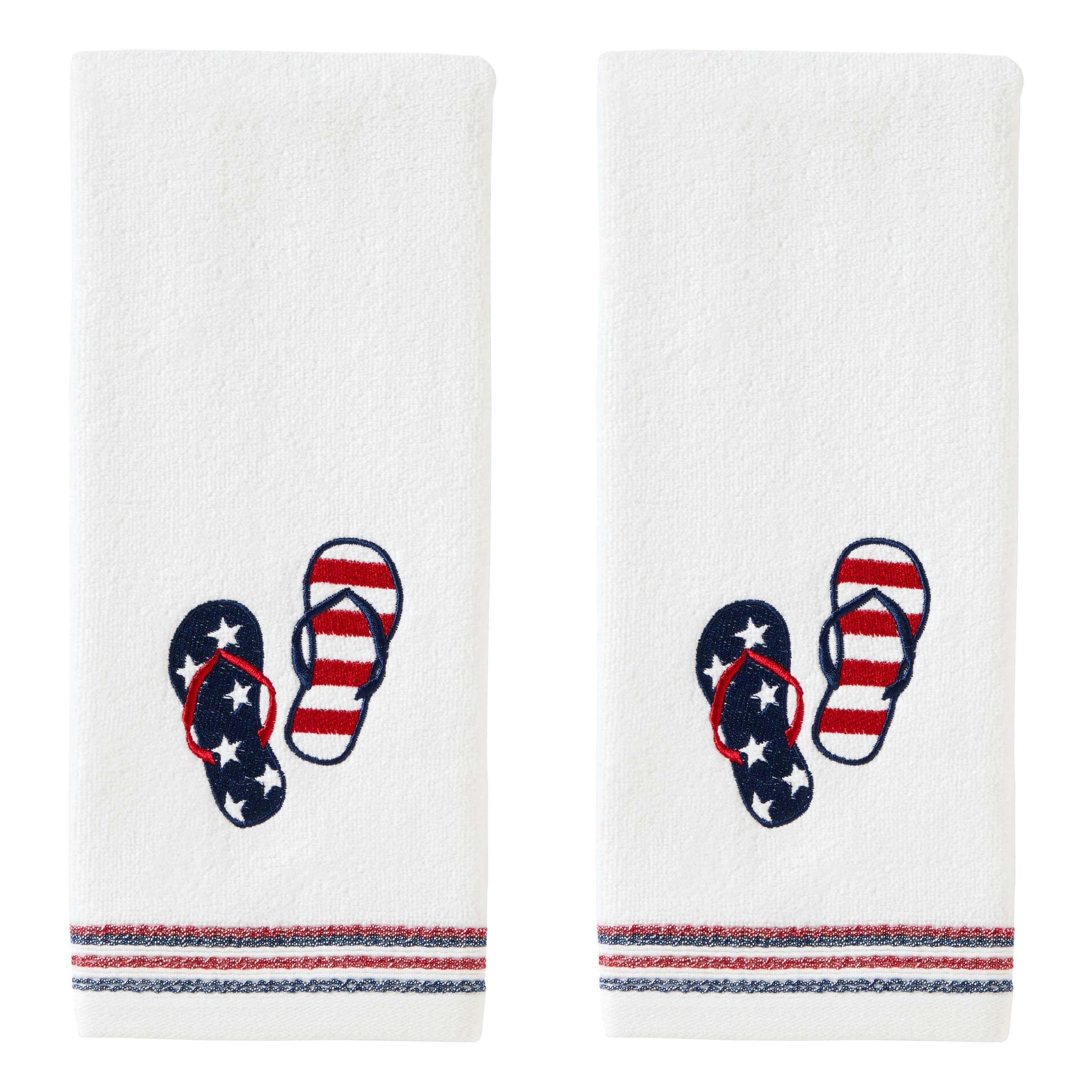 SKL Home Patriotic 4th of July Americana Flip Flops Hand Towel Set, (2-Pack), White 2 Pack