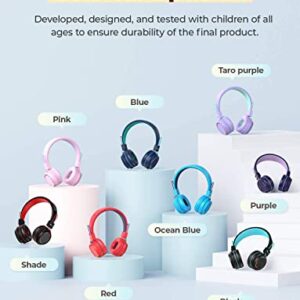 iClever BTH03 Kids Bluetooth Headphones Safe Volume, Colorful LED Lights, 25H Playtime, Stereo Sound Mic, Bluetooth 5.0, Foldable, On Ear Kids Wireless Headphones for Tablet Airplane (Pink)