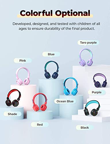 iClever BTH03 Kids Bluetooth Headphones Safe Volume, Colorful LED Lights, 25H Playtime, Stereo Sound Mic, Bluetooth 5.0, Foldable, On Ear Kids Wireless Headphones for Tablet Airplane (Pink)