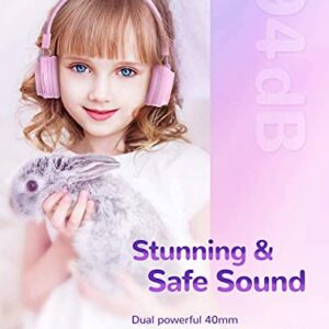 iClever BTH03 Kids Bluetooth Headphones Safe Volume, Colorful LED Lights, 25H Playtime, Stereo Sound Mic, Bluetooth 5.0, Foldable, On Ear Kids Wireless Headphones for Tablet Airplane (Pink)