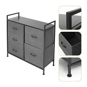 AZL1 Life Concept Wide Dresser Storage Tower with Sturdy Steel Frame, Wood Top, 5 Drawers of Easy-Pull Fabric Bins, Organizer Unit, Dark Grey 3-5