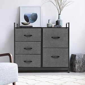 AZL1 Life Concept Wide Dresser Storage Tower with Sturdy Steel Frame, Wood Top, 5 Drawers of Easy-Pull Fabric Bins, Organizer Unit, Dark Grey 3-5