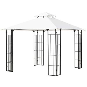 outsunny 10' x 10' patio gazebo, double roof outdoor gazebo canopy shade shelter with metal corner frame screen wall, for garden, lawn, backyard and deck