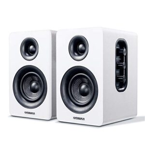 sanyun sw208 3" active bluetooth 5.0 bookshelf speakers – 60w carbon fiber speaker unit - built-in 24bit dac - dynamic 3d surround sound – 2.0 computer pc monitor gaming speakers (pair, white)