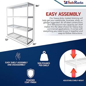 SafeRacks Garage Shelving Unit - Storage Shelf That Holds 500 Pounds Per Shelf Rack - All Steel Shelves for Storage - Easy to Assemble Shelving Storage, Garage Shelf, Hammertone (24" x 72" x 84")