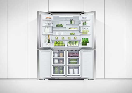 Fisher & Paykel Series 7 RF203QDUVX1 36 Inch Freestanding Counter Depth Quad Door Refrigerator Freezer with 18.9 Cu. Ft. Capacity, Ice Maker, Water Dispenser, Variable Temperature Zone, Touch Control