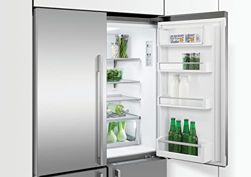 Fisher & Paykel Series 7 RF203QDUVX1 36 Inch Freestanding Counter Depth Quad Door Refrigerator Freezer with 18.9 Cu. Ft. Capacity, Ice Maker, Water Dispenser, Variable Temperature Zone, Touch Control