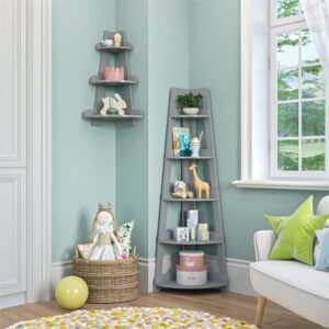 RiverRidge Kids 5-Tier Corner Ladder Floor Shelf, Gray (02-187)