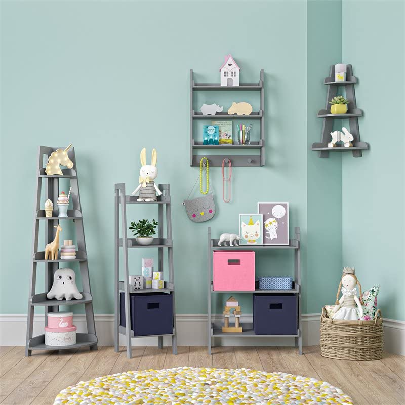 RiverRidge Kids 5-Tier Corner Ladder Floor Shelf, Gray (02-187)