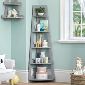 RiverRidge Kids 5-Tier Corner Ladder Floor Shelf, Gray (02-187)