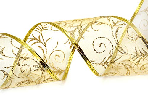 Holiday Ribbon Christmas Ribbons Xmas Wired Sheer 2.5 Organza Wire Edged Red, Gold, Silver/White Glitter Holidays Gift Wrapping, Tree Decoration Crafts/Craft, Gifts Wrap 30 Yards/10 Yard Ea. Roll