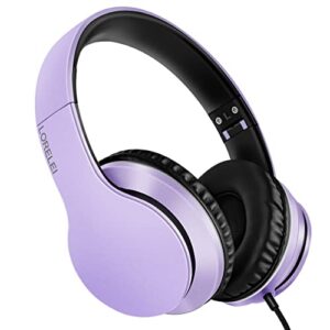 lorelei x6 over-ear headphones with microphone, lightweight foldable & portable stereo bass headphones with 1.45m no-tangle,wired headphones for smartphone tablet mp3 / 4 (purple-black)