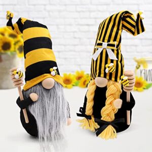 ciyvolyeen bumble bee striped gnomes scandinavian tomte nisse swedish honey bee elf home farmhouse kitchen decor bee shelf sitter tiered tray display, set of 2