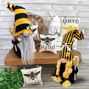 CiyvoLyeen Bumble Bee Striped Gnomes Scandinavian Tomte Nisse Swedish Honey Bee Elf Home Farmhouse Kitchen Decor Bee Shelf Sitter Tiered Tray Display, Set of 2