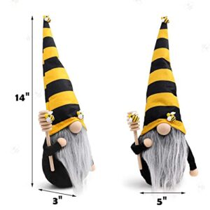 CiyvoLyeen Bumble Bee Striped Gnomes Scandinavian Tomte Nisse Swedish Honey Bee Elf Home Farmhouse Kitchen Decor Bee Shelf Sitter Tiered Tray Display, Set of 2