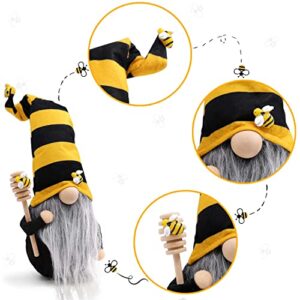 CiyvoLyeen Bumble Bee Striped Gnomes Scandinavian Tomte Nisse Swedish Honey Bee Elf Home Farmhouse Kitchen Decor Bee Shelf Sitter Tiered Tray Display, Set of 2