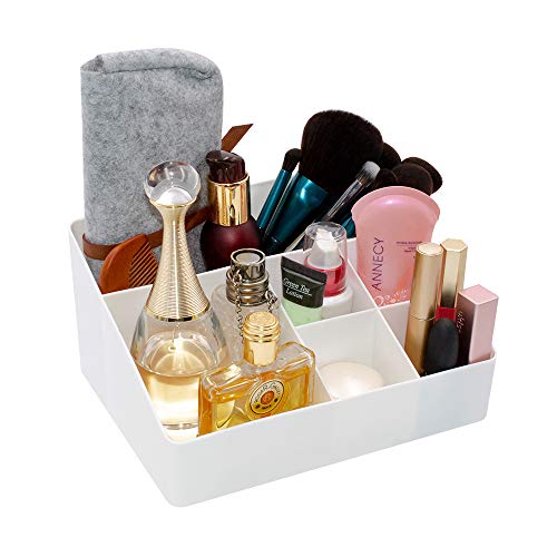 Granvela Home Organizer Bedside Table Organizer Makeup Organizer |Cosmetics Storage Box - 6 Compartments (White)