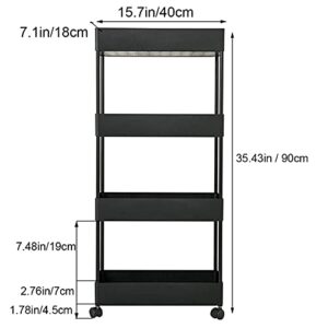 OVAKIA 4-Tier Slim Rolling Utility Cart Storage Shelves Trolley Storage Organizer Shelving Rack with Mesh Baskets/Wheel Casters for Laundry Pantry Bathroom Kitchen Office Narrow Places(Black)