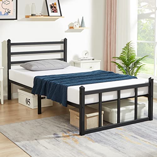 GreenForest Twin Bed Frame with Headboard Heavy Duty Supports Mattress Foundation,Platform Base Box Spring Replacement,Black