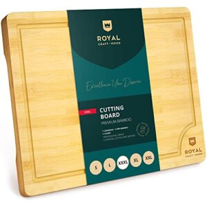 bamboo cutting boards for kitchen - kitchen chopping board for meat (butcher block) cheese and vegetables | wooden cutting board heavy duty serving tray with handles (xxxl, 24" x 18")