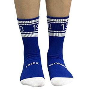 JXGZSO 2 Pairs Sorority Socks Blue 1920 Finer Women Socks Sorority Sister Gift (Finer Women)