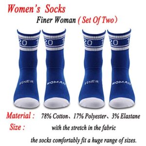 JXGZSO 2 Pairs Sorority Socks Blue 1920 Finer Women Socks Sorority Sister Gift (Finer Women)