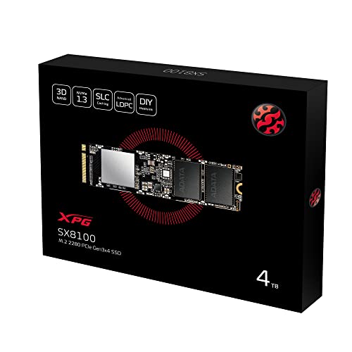 XPG SX8100 4TB 3D NAND NVMe Gen3x4 PCIe M.2 2280 Solid State Drive R/W 3500/3000MB/s SSD (ASX8100NP-4TT-C)