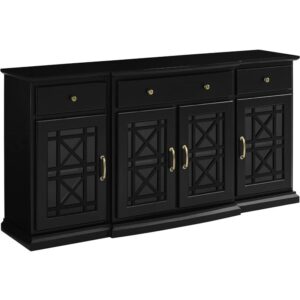 walker edison modern wood glass-buffet-sideboard living entryway serving storage cabinet doors-dining room console, 60 inch, black (azu60lanfwbl)