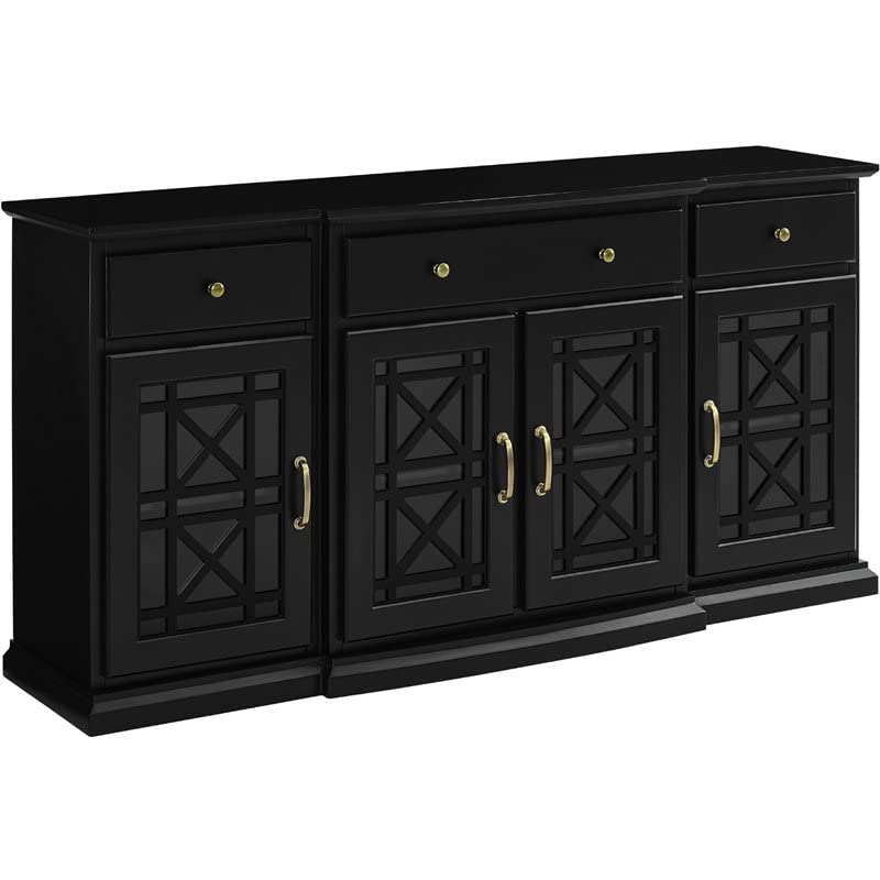 Walker Edison Modern Wood Glass-Buffet-Sideboard Living Entryway Serving Storage Cabinet Doors-Dining Room Console, 60 Inch, Black (AZU60LANFWBL)