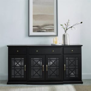 Walker Edison Modern Wood Glass-Buffet-Sideboard Living Entryway Serving Storage Cabinet Doors-Dining Room Console, 60 Inch, Black (AZU60LANFWBL)