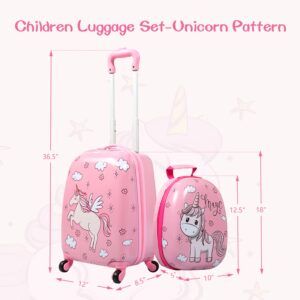 Sandinrayli Kid Luggage Set for Girls, 12” Backpack & 16” Kid Carry on Suitcase with Spinner Wheels, Toddler Rolling Suitcase Hardshell